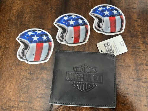 HARLEY-DAVIDSON Wallet Bi-Fold Leather Flat Black HD Logo Embossed ...