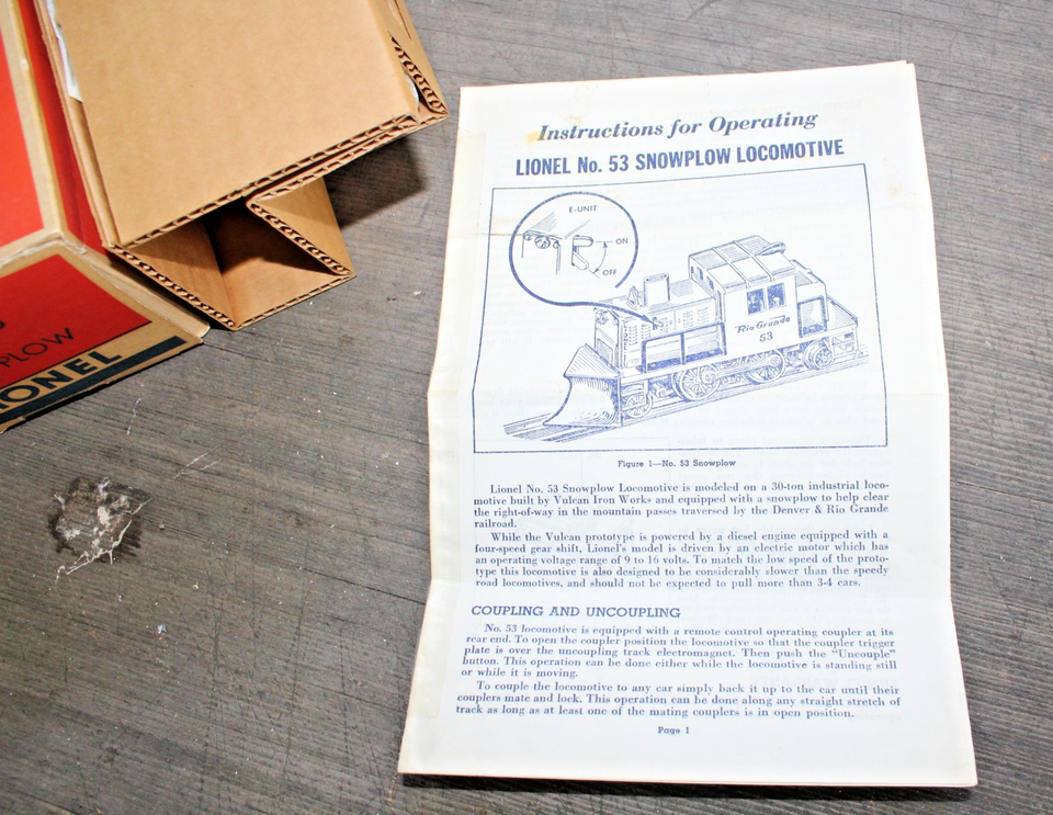 Lionel Postwar #53 Rio Grande Snowplow Box & Insert & Instructions | eBay