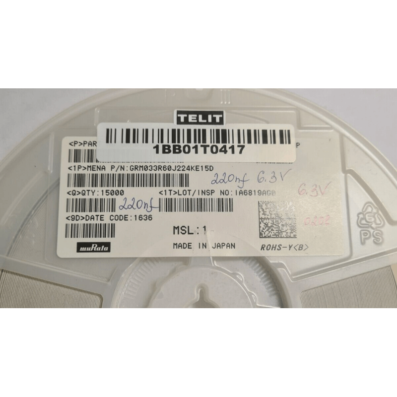 490-10406-2-ND Cond Cer SMD 220nF X5R 0201 10Pct 6.3V TELIT Lot Of ...