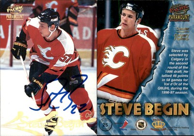 Steve Begin Signed 1997-98 Pacific Paramount #25 Card Calgary Flames ...