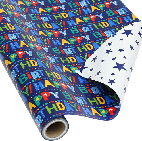 Reversible Birthday Wrapping Paper for Boys Girls Kids Baby Shower ...