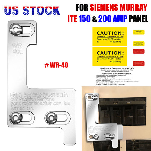 Generator Interlock Kit For Siemens Murray ITE 150 & 200 Amp LISTED ...