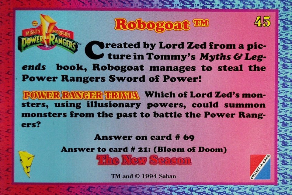 Mighty Morphin POWER RANGERS The New Season 1994 SABAN Card 45 ...