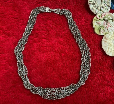 Vtg Silver Tone Chain with Three Textured Chain Link Strands | eBay