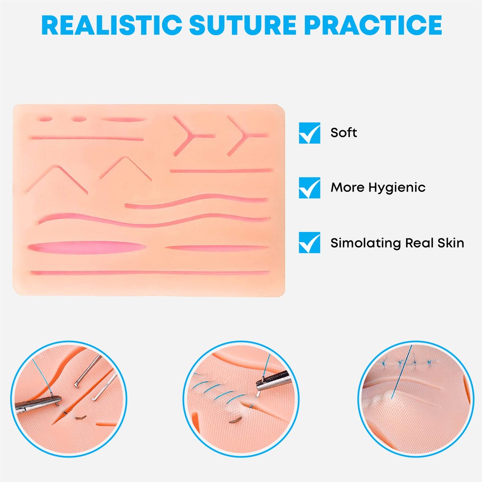 20 Pcs Suture Kit with Scissors Needles and Thread Silicon Pad Student ...