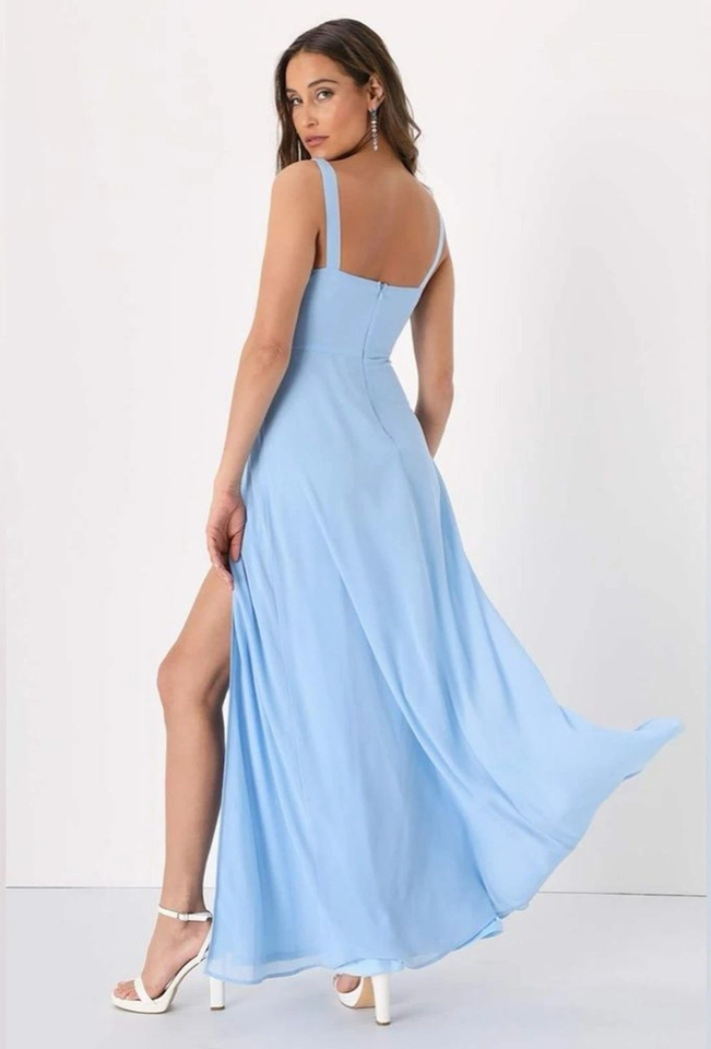 Lulus Size L Powder Blue Chiffon Remarkable Arrival Maxi Dress Formal ...