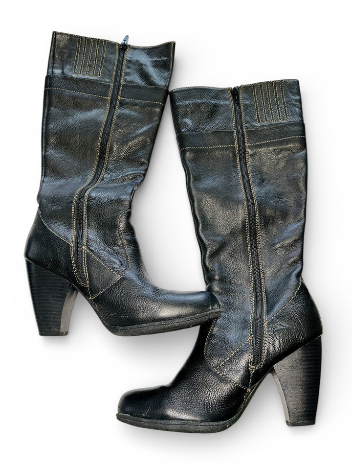 BOC Black Leather Tall Boots 8.5 | eBay