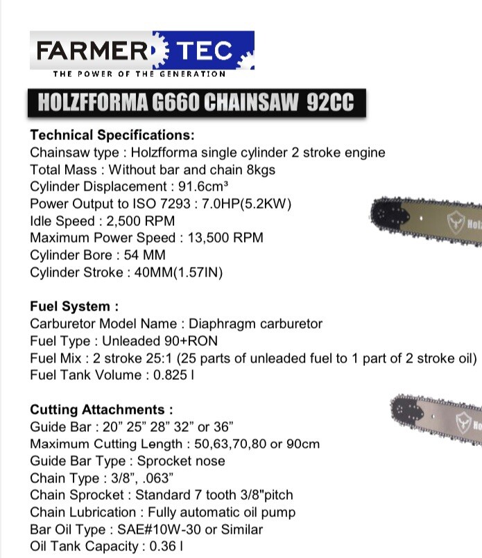Farmertec Holzfforma G660 power head no bar and chain | eBay