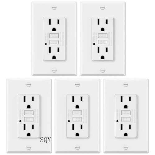5 Pack GFCI Outlets 15 Amp, Non-Tamper Resistant, Decor GFI Receptacles ...