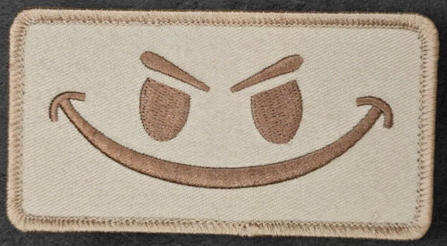 EVIL SMILEY FACE SMILE GRIN DESERT TACTICAL MILITARY ARMY HOOK MORALE ...