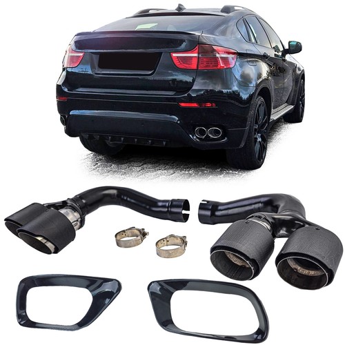 Exhaust Tailpipes Double Pipe Carbon Fits BMW X6 E71 30D 40D From 2010 ...