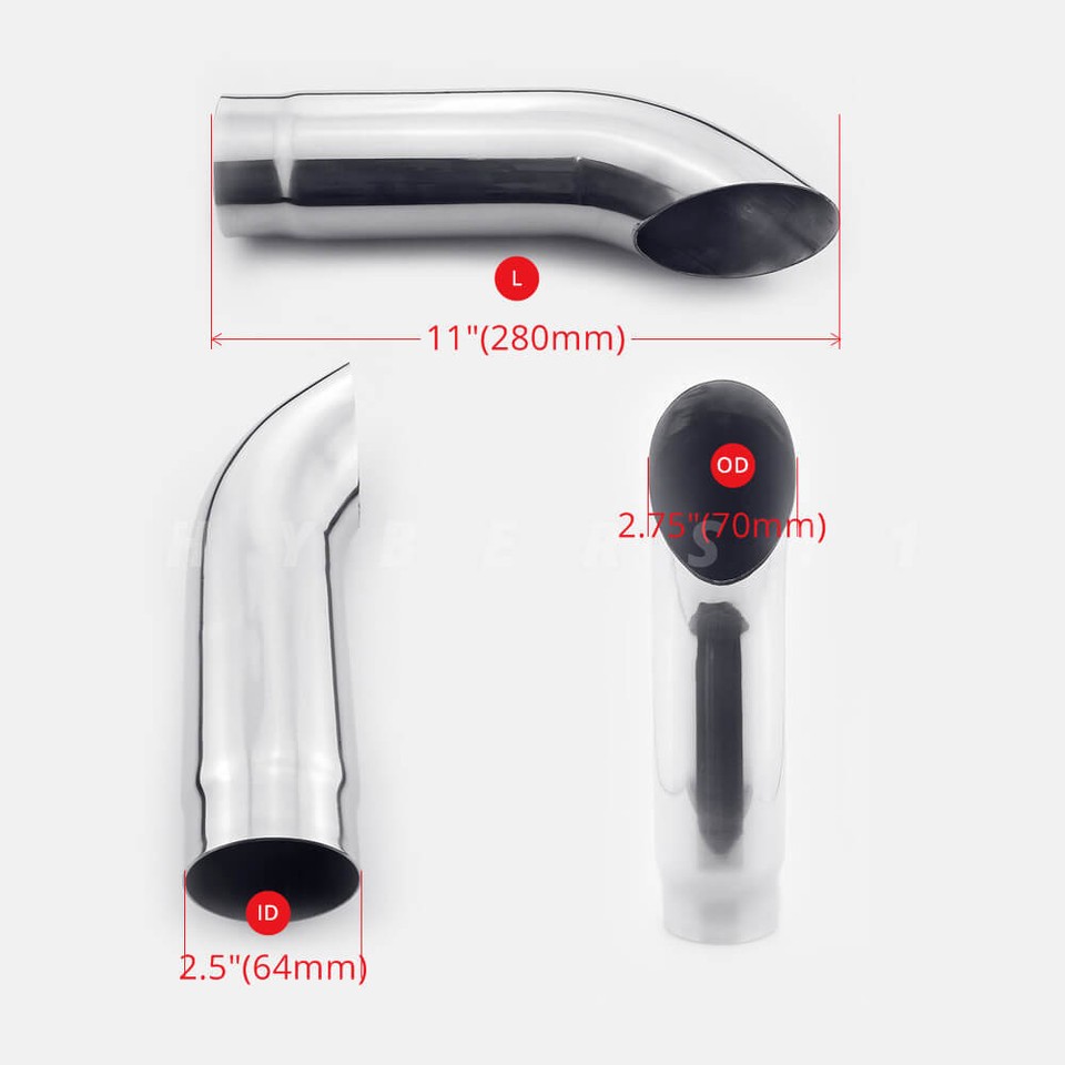 Pair 2.75" Outlet Turn Down Pipe Exhaust Tips 2.5" In Round 304 ...