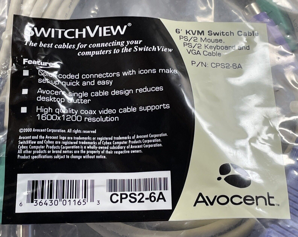 Avocent SWITCHVIEW 6' KVM Switch Cable - Model CPS2-6A - NEW | eBay
