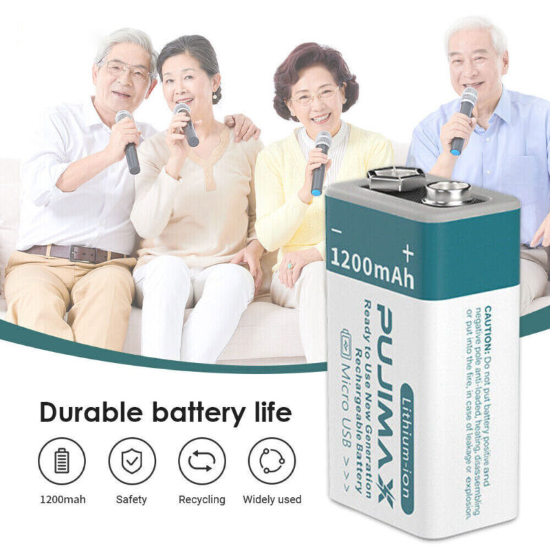 1200mAh 9v Battery USB Rechargeable Lithium 6f22 PP3 Block 9volt Li-ion ...