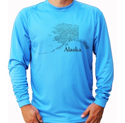 Alaska State Map Fishing Boat Sport Long Sleeve UPF 30 T-Shirt UV ...