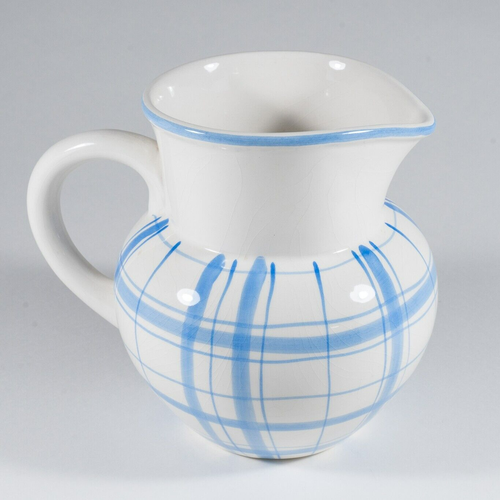 Hand Painted Blue Plaid Pottery Pitcher, 7" Tall | eBay
