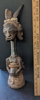 AFRICAN SONGYE KIFWEBE CEREMONIAL TRI FACE STATUE WOOD FIGURE DRCONGO ...
