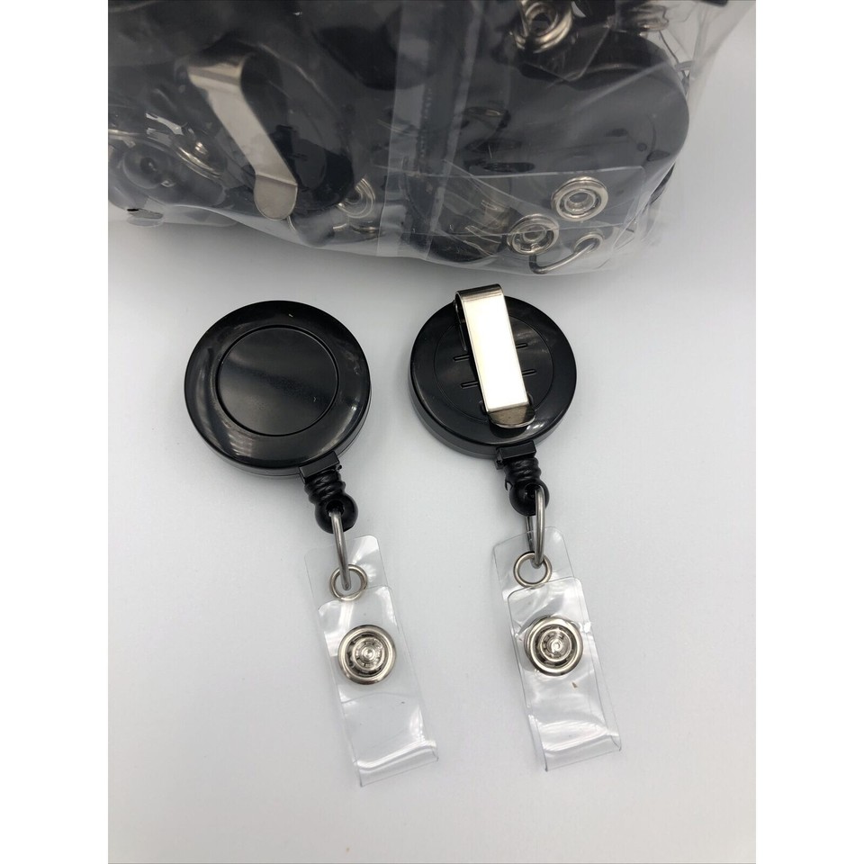Retractable ID & Key Card Badge Reels with Belt Clip Black-25 Pack | eBay