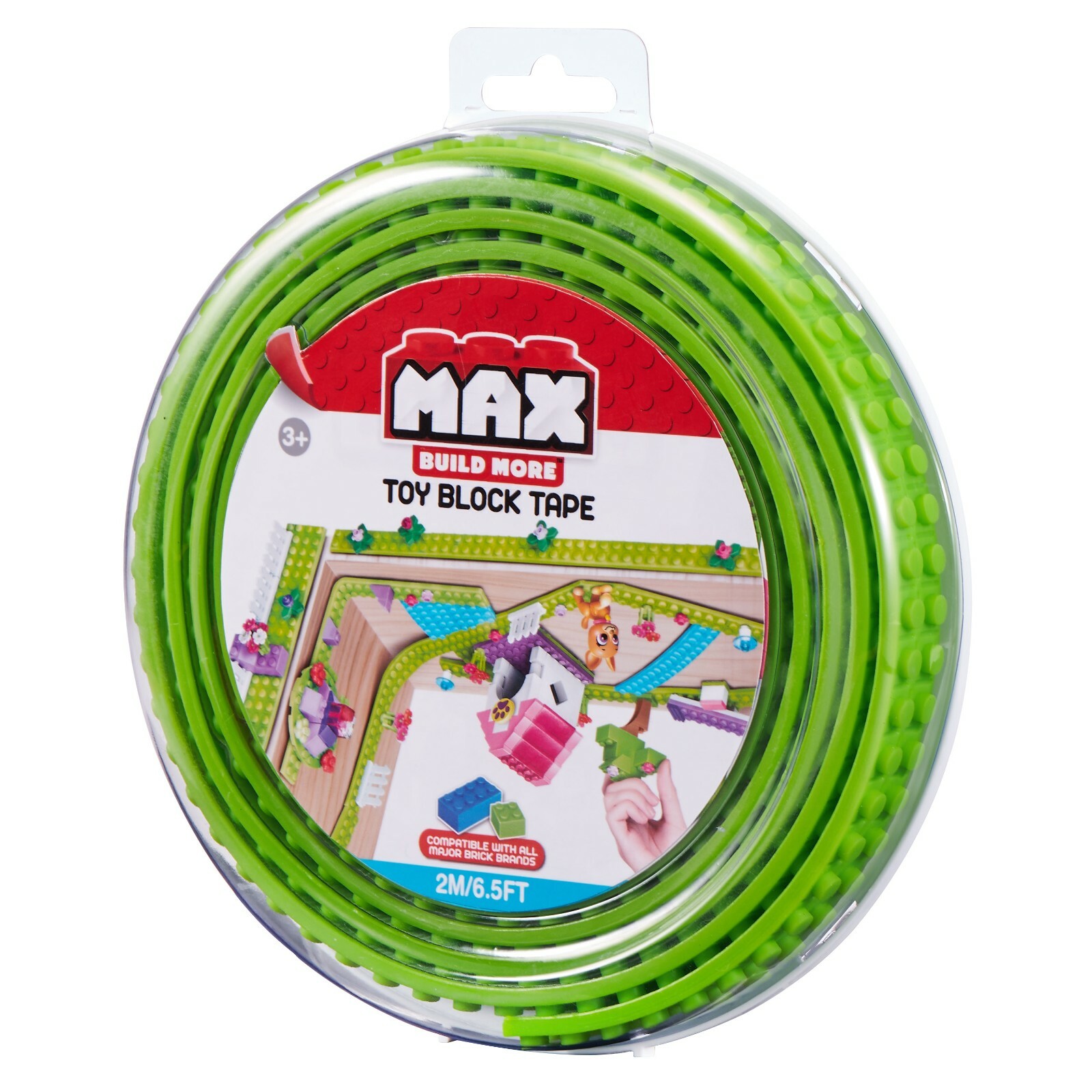 Zuru~Max Toy Block Tape 4 stud~2 M/ 6.5 Feet ~ Lime Green Build More ...