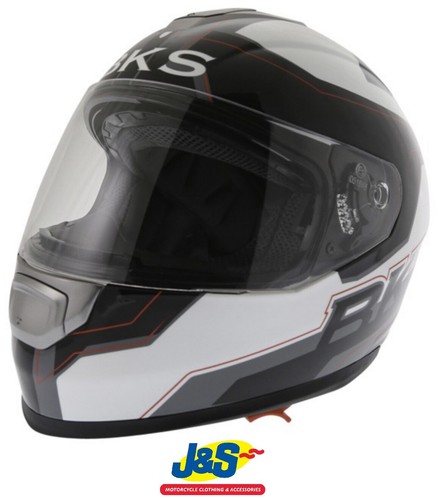 BKS Logo Full Face Motorcycle Helmet Race Crash Black White Red SRP £99 ...