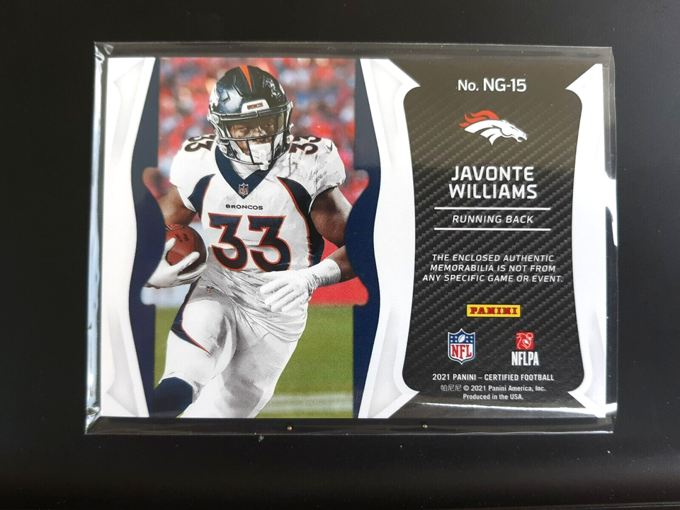 Javonte Williams 2021 Panini Certified New Generation Insert Patch RC ...