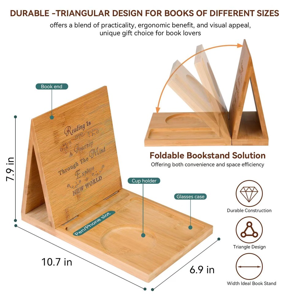 Book Rest Stand,Foldable Triangle Book Holder,Book Nook Reading Valet ...