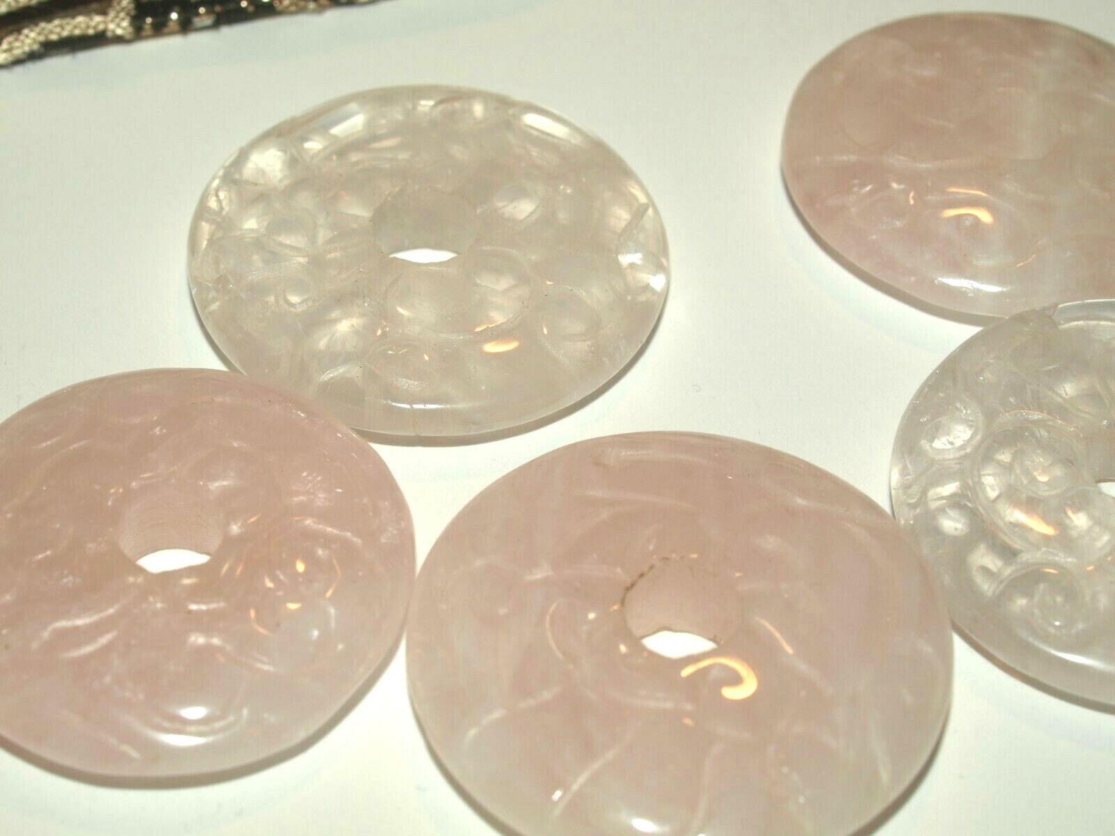 Vintage Carved Chinese Pink Rose Quartz Stone Bi or Pi Disc Large ...