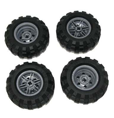 4 Lego 56x26 Balloon Tires/Wheels 56145/55976 Flat Silver Rims from set ...
