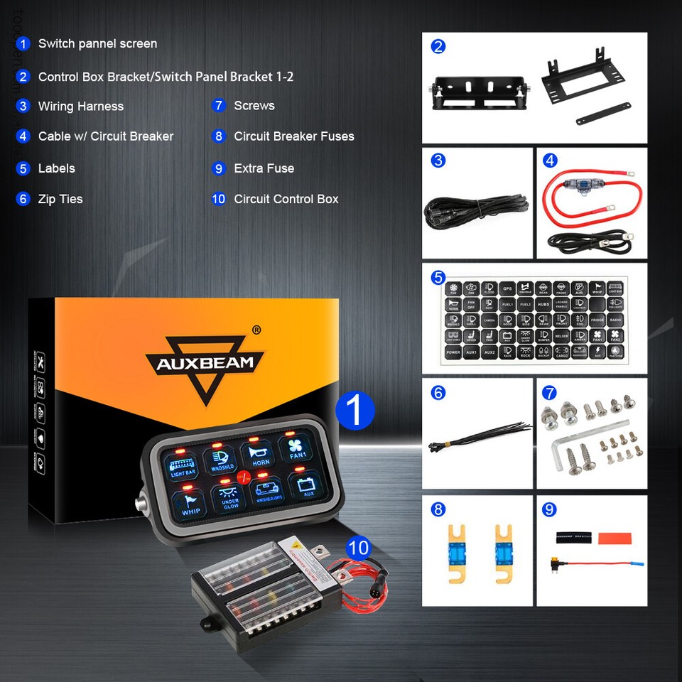 AUXBEAM 8 Gang Switch Panel Box Led Light Bar Relay Circuit Car Marine ...