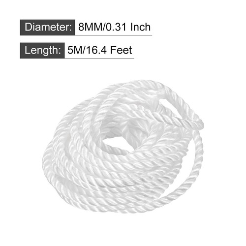 Twisted Nylon Mason Line White 5M/16.4 Feet 8MM Dia for DIY Projects ...