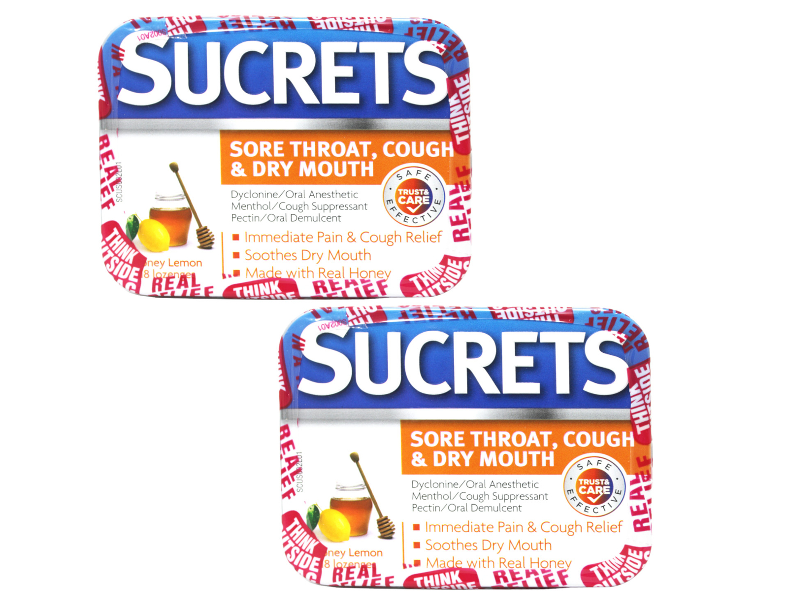 Sucrets Dry Mouth Lozenges Honey Lemon Cough & Pain Relief 18 CT Pack ...