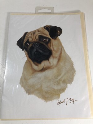 PUG Greeting Card Robert J May Notecard Greeting Card Envelope NEW 8" x ...