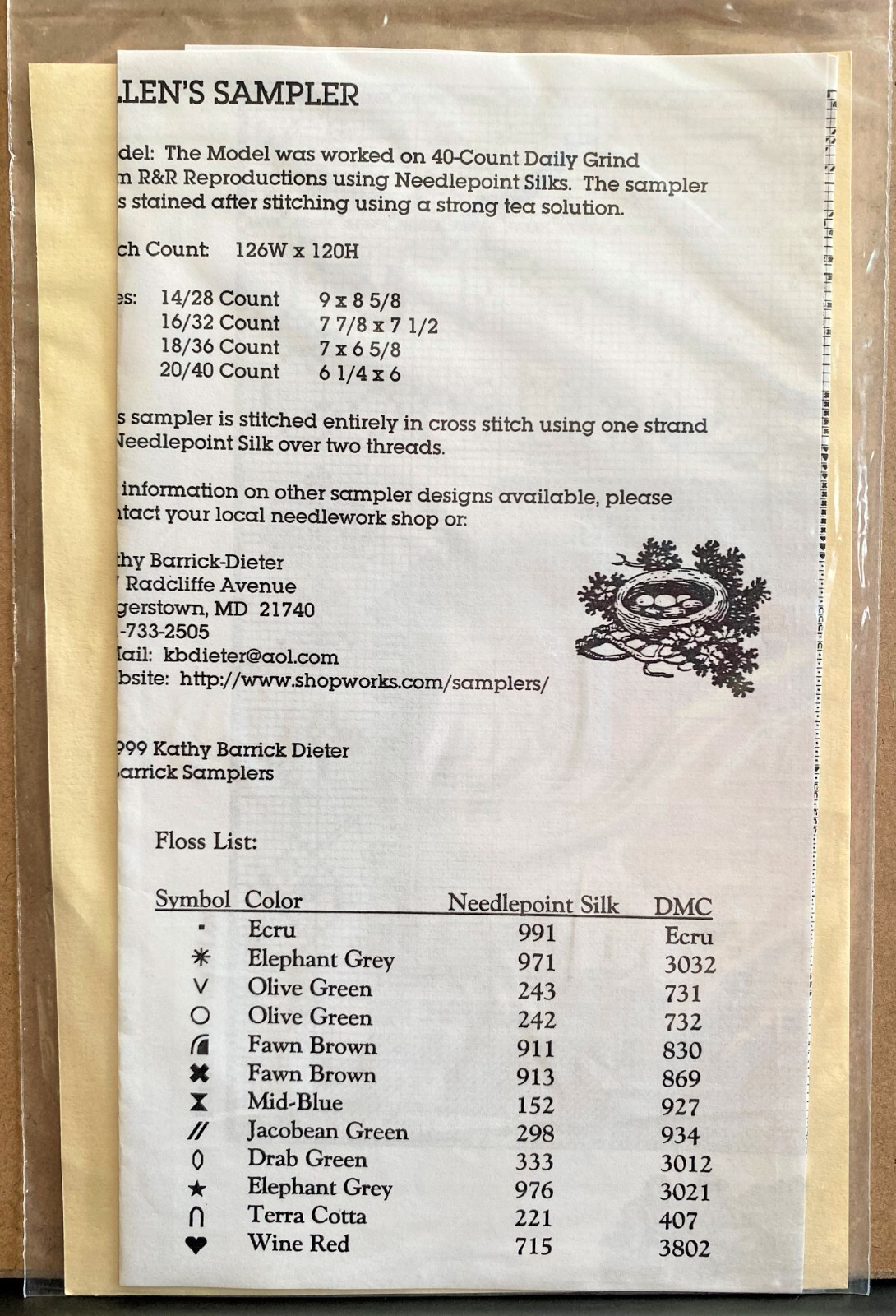 Barrick Samplers ELLEN'S SAMPLER Cross Stitch Pattern | eBay