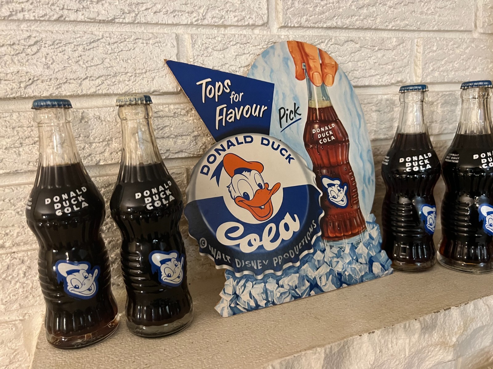 Antique Donald Duck Cola Cardboard Easel Back sign and bottles | eBay