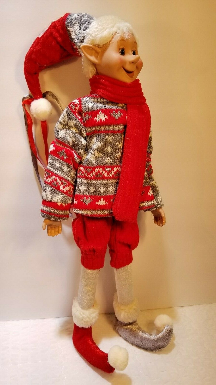 NWT 20" Santas ELF- Elves Poseable Figurine CHRISTMAS Arlequin Red/Gray ...