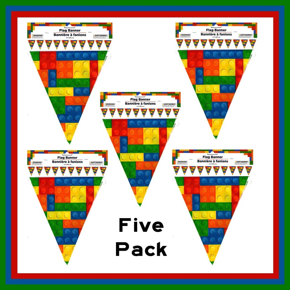BRICKs/BLOCKs Party Decoration Flags PENNANT BANNER 12 ft - QTY ...