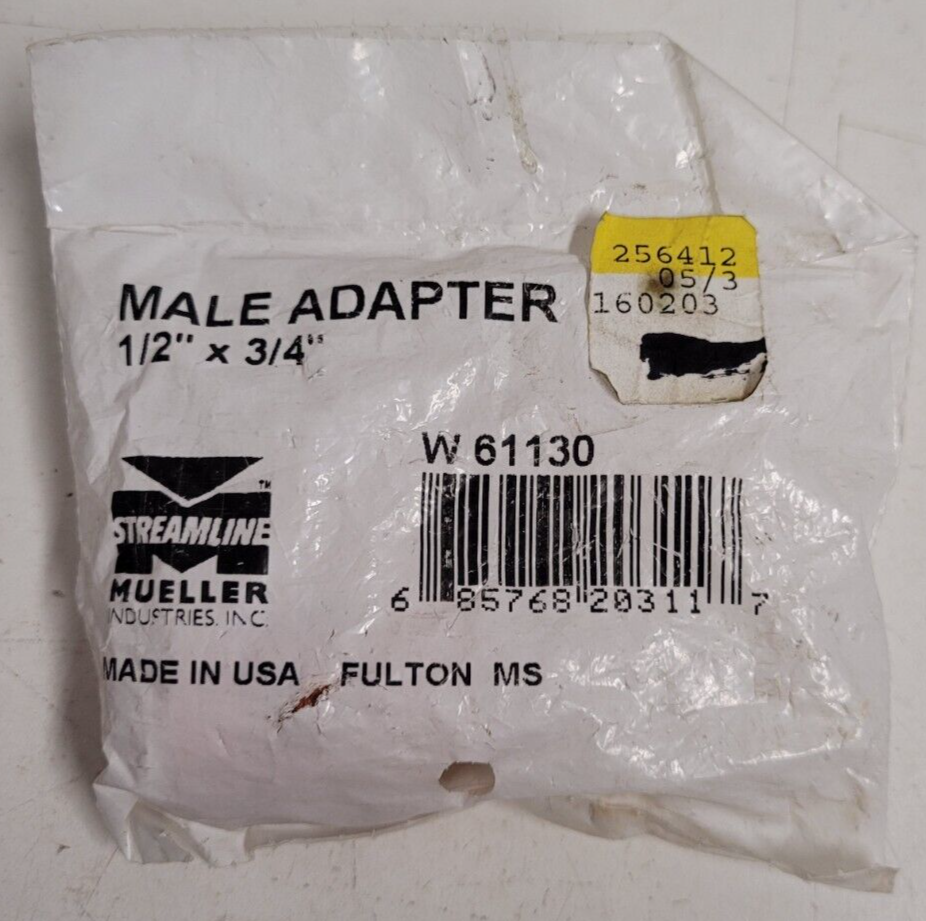 NEW - Mueller Streamline W61130 1/2 in. Copper x 3/4 in. Dia. MIP Pipe ...