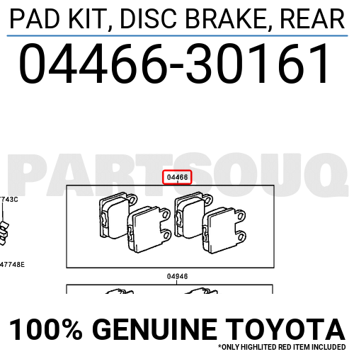 0446630161 Genuine Toyota PAD KIT, DISC BRAKE, REAR 04466-30161 | eBay