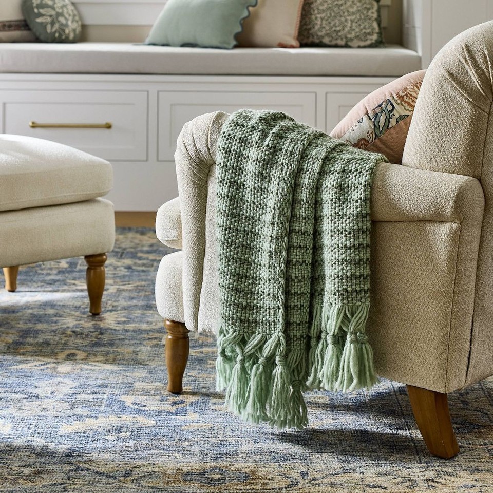 50 x 60 Throw Mixed Yarn Woven with Crossed Tassels Multi Green | eBay