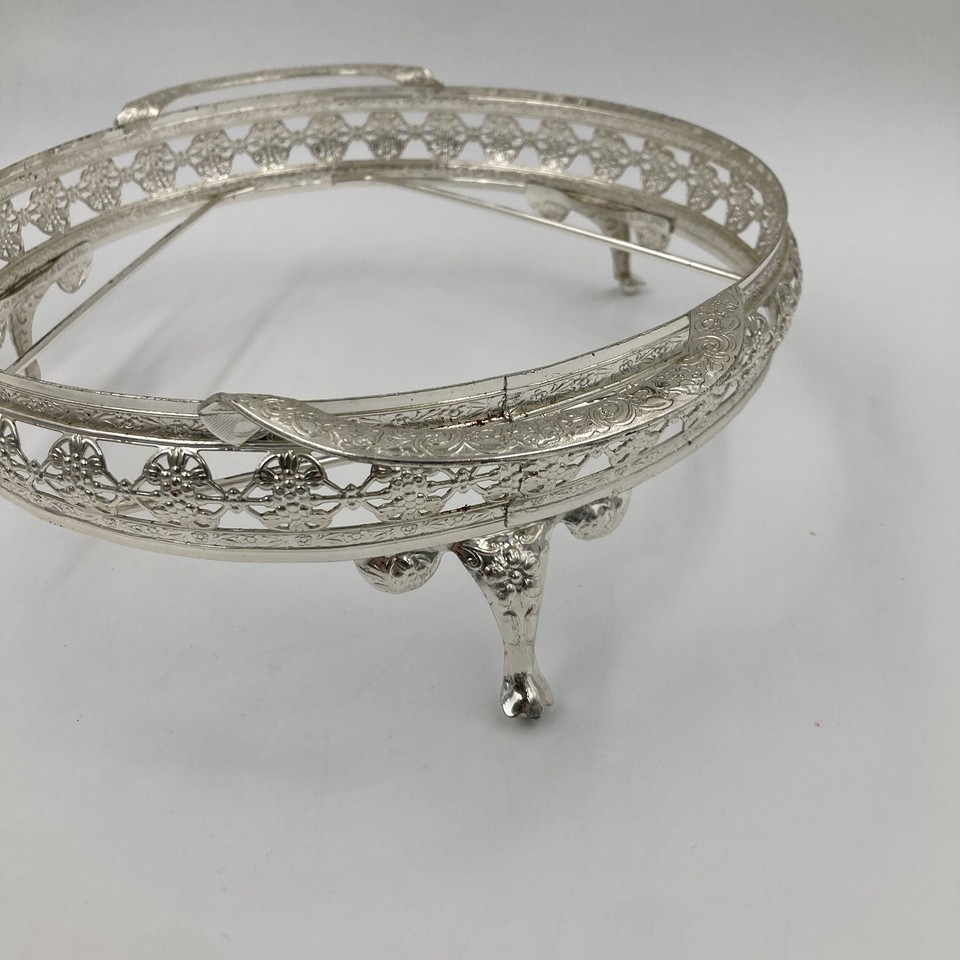 Decorative Metal And Cut Glass Serving Bowl With Handles Raised Stand ...
