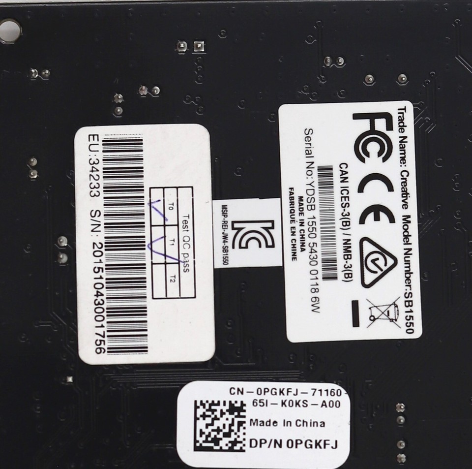 Creative SB1550 Sound Blaster Audigy RX 7.1 PCIe x1 Sound Card Dell P/N ...