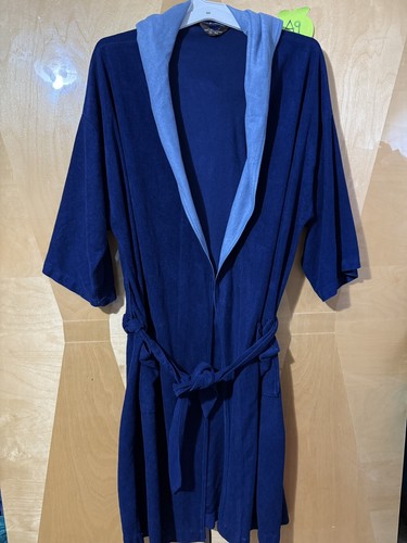 Vintage Sears Mens Robe Sleepwear One Size Chest OS 36-48 Blue Hooded ...