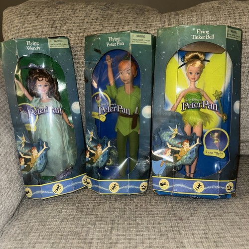 NIB 1997 Mattel Disney Peter Pan Wendy Tinkerbell Doll Set 19296, 19298 ...