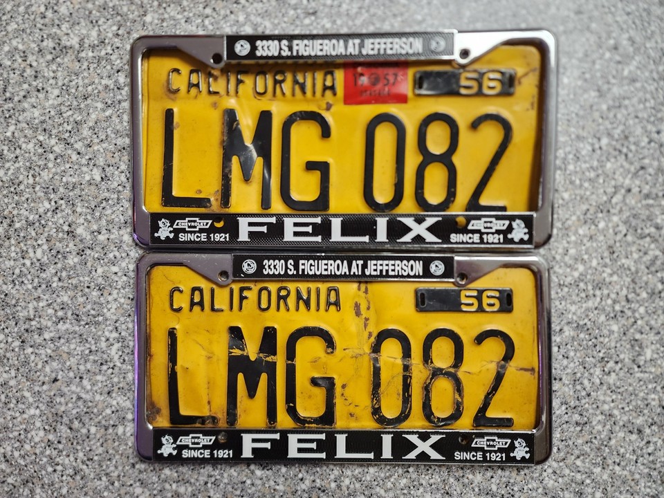 1956 California License Plates, 1957 Validation Sticker, DMV Clear ...