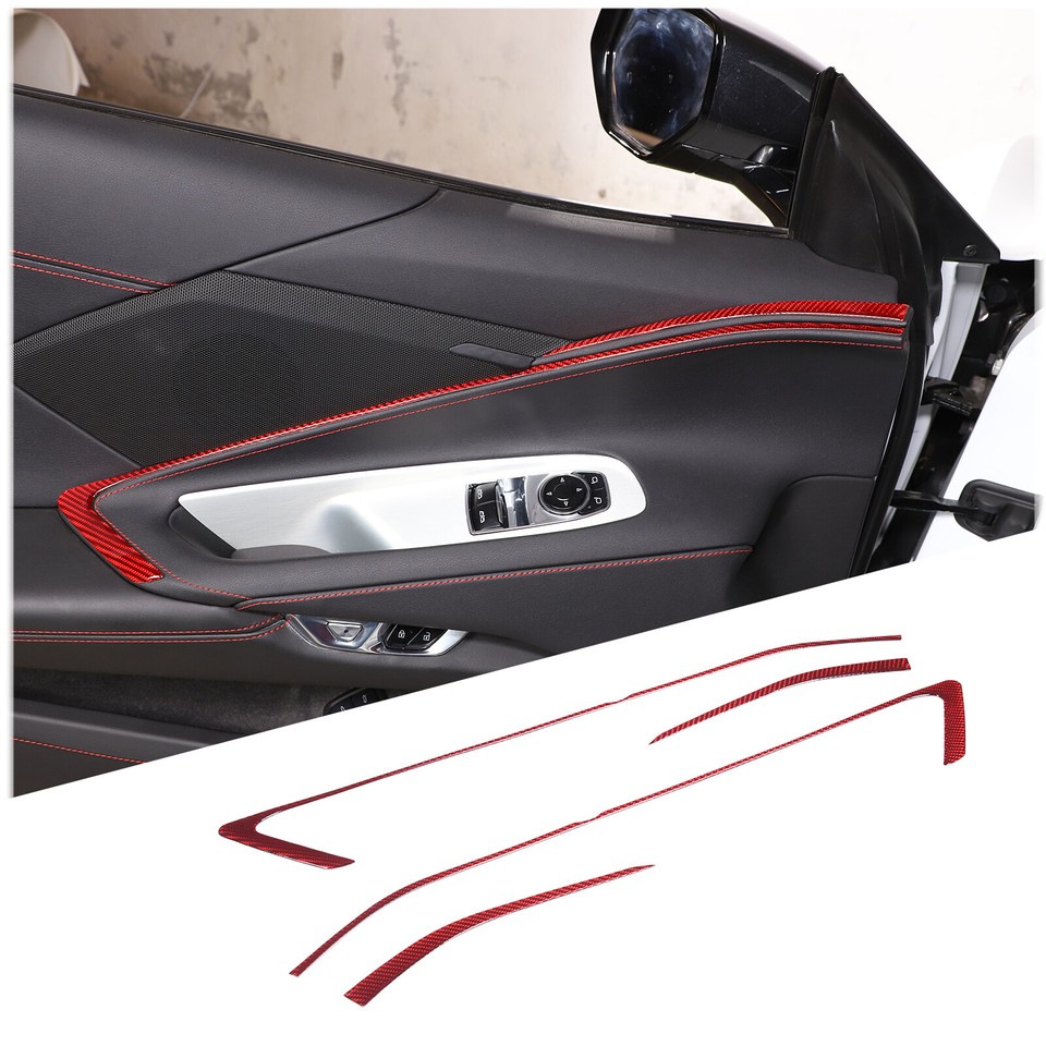 Red Soft Carbon Fiber Car Door Trim Sticker Cover Set Kit For Corvette ...