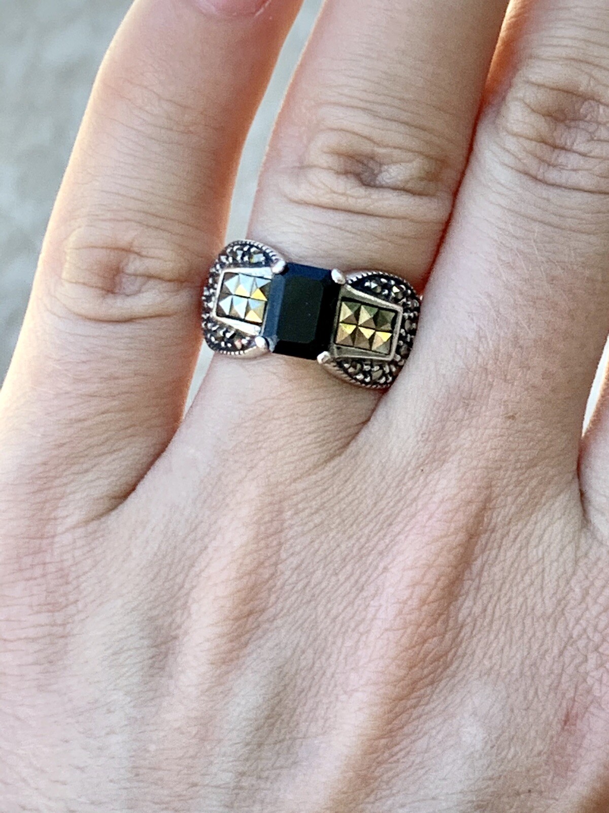 925 Sterling Silver Designer Judith Jack Marcasite And Onyx Ring | eBay