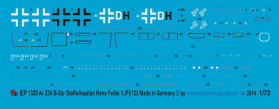 Peddinghaus Decals 1/72 1320 Ar 234 B-2 Staffelkapitän Hans Felde 1.(F ...