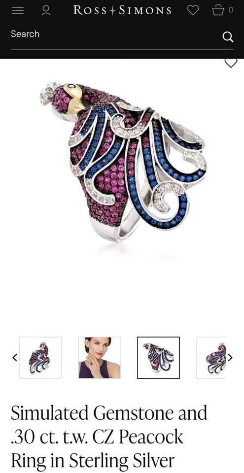Ross Simons sterling silver Pink Blue Peacock lab created Ring cz ...