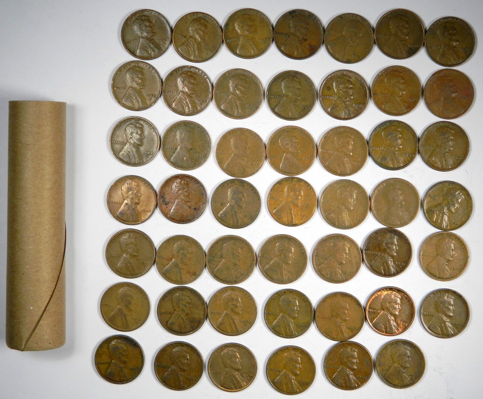 ESTATE SALE ~ TWO Wheat Penny Rolls ~ 100 Cents ~ Old Vintage Brown ...