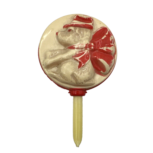 Antique Vintage Celluloid Baby Rattle Toy Dog in Hat & Bow Double Sided ...